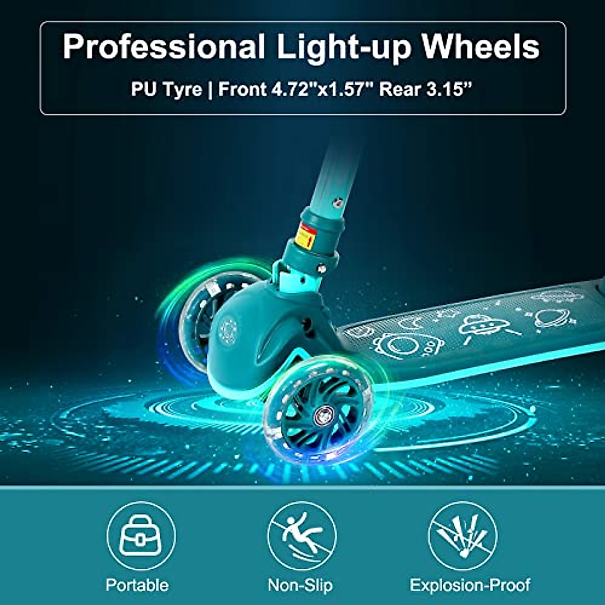 Kick Scooter for Kids, Wheel with Brake, Adjustable Height Handlebar, Foldable, Lightweight, Aged 3-10, Wide Standing Board, and up to 110LBS, Green