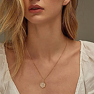 Turandoss Layered Initial Necklaces for Women, 14K Gold Plated Cute Bar Necklace Layering Hexagon Letter Pendant Bead Chain Necklace Gold Layered Necklaces Jewelry Gifts for Women (B)