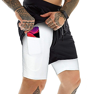 OEBLD Mens Athletic Shorts 2-in-1 Gym Workout Running 7'' Shorts with Towel Loop Black