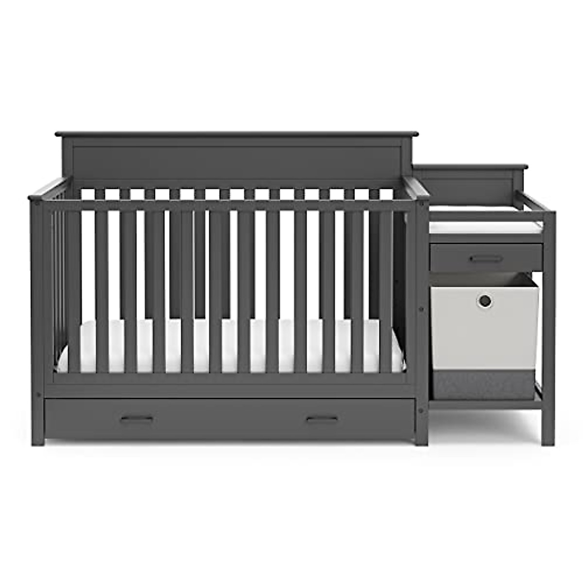 Storkcraft Arizona 4-in-1 Convertible Crib and Changer (Gray) – Crib and Changing Table Combo with Drawer, Converts to Toddler Bed, Daybed and Full-Size Bed, Storage Drawer