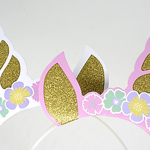 WEEPA 12Pcs Unicorn Party Supplies Gold Glitter Unicorn Headband with 3 Flower Ears Unicorn Party Hats for Unicorn Party Decorations, Birthday Party, Baby Shower