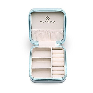 Vlando Small Travel Jewelry Box Organizer Display Case for Girls Women Gift Rings Earrings Necklaces Storage, Blue