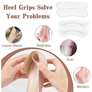 Heel Grips, 8PCS Heel Inserts, 12PCS Shoe Inserts, Gel Heel Cushion Inserts for Women Men, Adhesive Shoe Pads for Loose Shoes, Heel Slipping, Rubbing