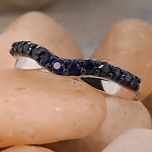 Dazzlingrock Collection 0.55 Carat (ctw) 14K Round Blue Sapphire Women Wedding Guard Contour Band 1/2 CT, White Gold, Size 7