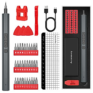 CasaCulina Mini Electric Screwdriver, 37 in 1 Electric Precision Screwdriver Kit with 30 Magnetic Bits, Small Electric Screwdriver Set Cordless Rechargeable Repair Tools for Phone Camera Watch, Red