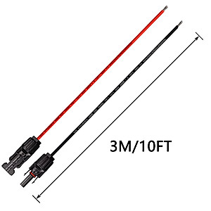 SinLoon 14AWG Solar Extension Cable,1 Pair 14 Gauge PV Solar Panel Bare Cord IP67 Waterproof Male to Female Solar Power Cable with 2 O Ring Terminal,for Solar Panel Wire (14AWG 10 FT)