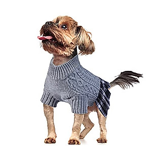 Dog Sweaters Plaid Dress, Puppy Warm Knitwear Dress for Dogs Cats, Cold Weather Doggie Kitten Apparel, Turtleneck Pet Dresses Outfits with Leash Hole for Yorkie Shih Tzu Teddy Bichon Frise Chihuahua