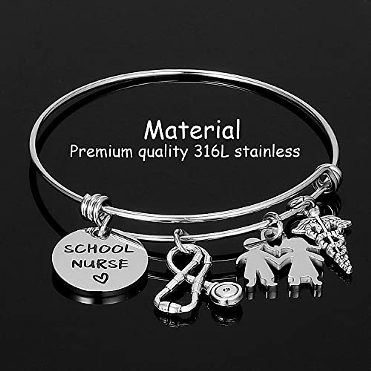 Kivosliviz School Nurse Appreciation Gifts Bracelet for Women School Nurses Week Gift Graduating Nursing Bangle Ornament Thank You Registered School Nurse Jewelry