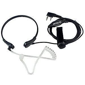 Retevis Throat Mic Walkie Talkie Earpiece with Mic 2 Pin, Compatible with Retevis H-777 RT22 RT21 RT68 Baofeng UV-5R BF-88ST pxton Walkie Talkies, Covert Tube Two Way Radio Headset, Finger PTT(1 Pack)