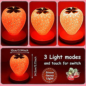 Mudder Strawberry Night Light Cute Silicone Strawberry Lamp LED Decorative Night Light Kawaii Fruit Gifts 3 Modes Touch Gift for Room Decor(Red)