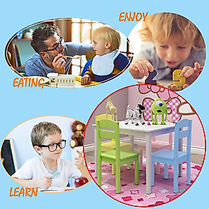 Nightcore Kids Wooden 4, Activity 2 to 6 Years, Toddler Game, Playroom Furniture, Picnic w/Chairs, Solid Wood 5 Piece Dining Table Set, White & Pastel