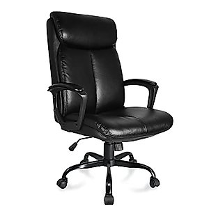 Executive Office Chair, Ergonomic Leather Padded Computer Desk Chair with Strong Metal Base, Comfy Cushion Seat for Work, Study, Black