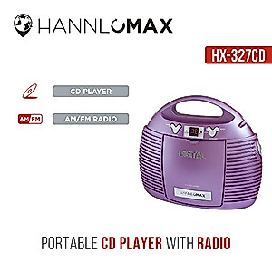 HANNLOMAX HX-327CD Portable CD Player with AM/FM Radio, Aux-in, AC/DC Dual Power Source. (Purple)