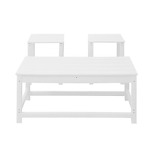 WestinTrends Malibu 3-Pieces Outdoor Table Set, Includes 1 Coffee Table and 2 Side Table, All Weather Poly Lumber Adirondack Patio Furniture Set, White