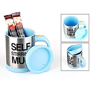 Zeerkeer Self Stirring Mug Electric Stainless Steel Automatic Mixing & Spinning Coffee Mug Cup with Lid, Lazy Self Mixing Mug Spinning Thermos Cup for Office Travle Home- 400ML/ 13.5oz (Sky Blue)