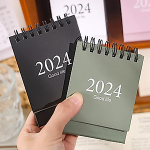 Mini Desk Calendar 2023-2024 Monthly Daily Small Standing Flip Calendar with Stickers for Planning Organizing Daily Scheduler(Black)