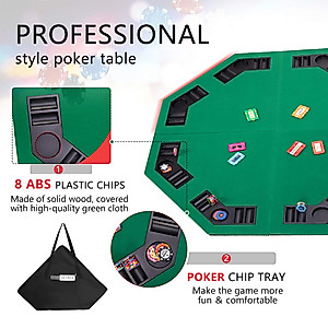 VIVOHOME 48 Inch Foldable 8-Player Texas Poker Card Table Top Layout Portable Anti-Slip Rubber Board Game Mat with Cup Holders and Carrying Bag, Green