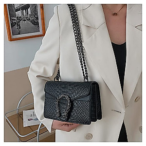 GLOD JORLEE Trendy Chain Crossbody Bags for Women - Luxury Snake-Printed Leather Shoulder Satchel Bag Evening Clutch Purse Handbags (Black, Size:XS)