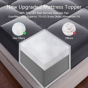 CHOKIT Premium 2100 Series Mattress Topper Twin XL College Dorm Extra Thick Cooling Mattress Pad Cover, 400TC Plush Pillow Top for Back Pain, Soft Breathable 5D Snow Down Alternative Fill