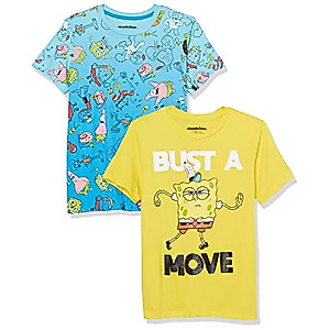 SpongeBob SquarePants Big Boys 2-Pack T-Shirt Bundle-Nickelodeon, Mint Dye/Black