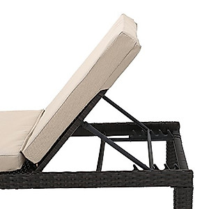 Christopher Knight Home Puerta Outdoor Wicker Chaise Lounge with Water Resistant Cushion, Dark Brown / Beige