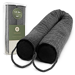 Door Draft Stopper Front Door, Under Door Draft Blocker, Sound Proof Draft Guard for Doors and Windows, Decorative Cylinder Provides Door Insulation and Weather Stripping for Doors (Black, 36 Inches)