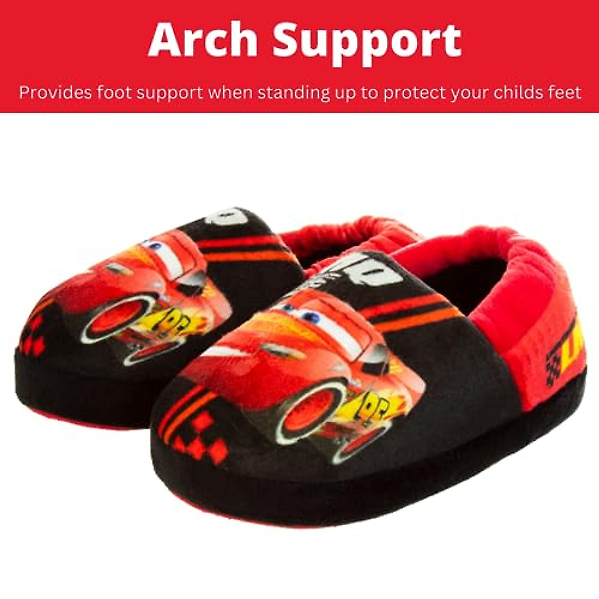 Disney Pixar Cars Lightning McQueen Slippers - Boys PJ House Shoes Pajama Indoor Warm Kids Slipper - Black Red (size 5-6 Toddler)