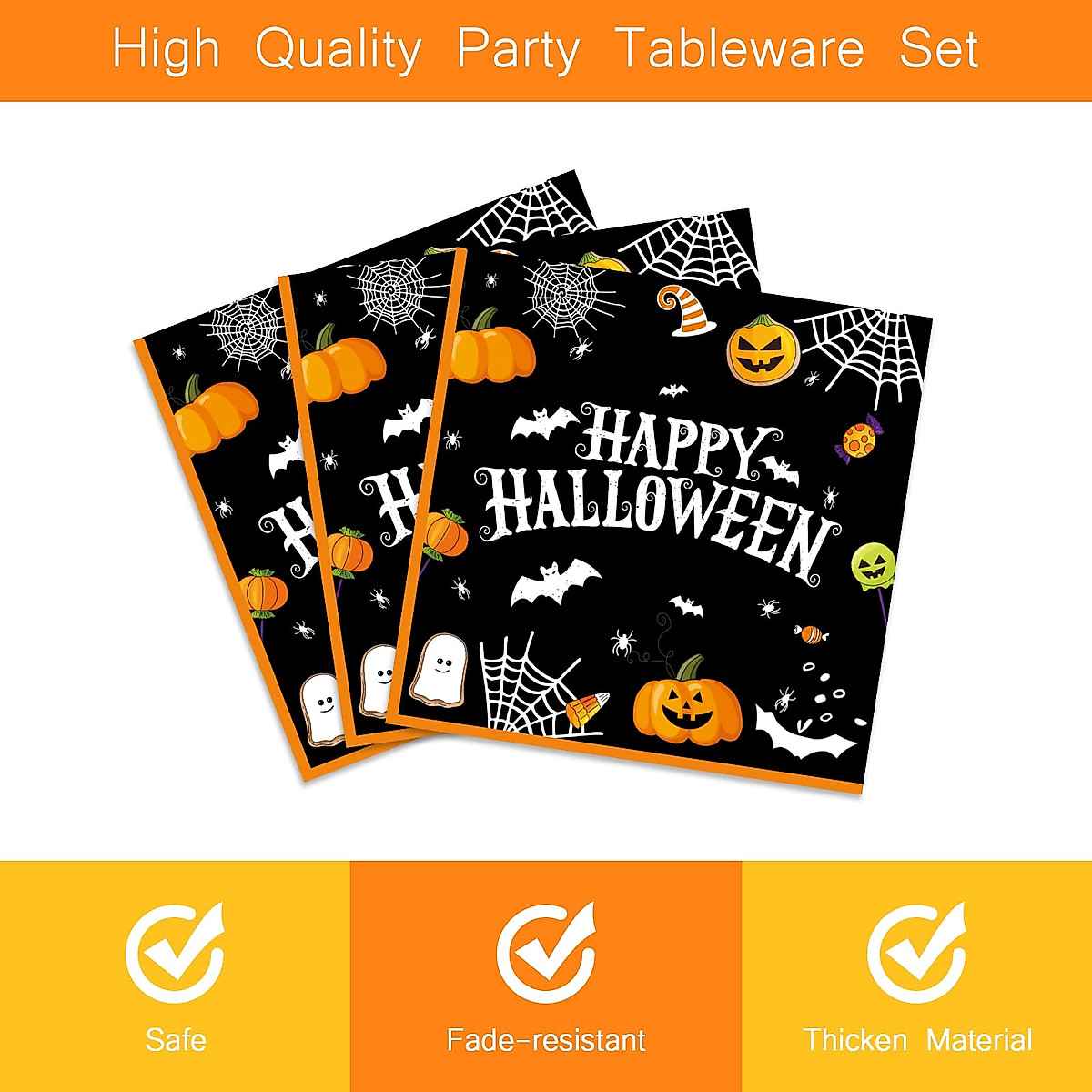 Vanulus Halloween Party Plates Napkins Happy Halloween Dinnerware Tableware for Birthday Party Black Orange Pumpkin Witch Disposable Paper Plates Napkins Party Decorations Supplies Favors 24 Guests
