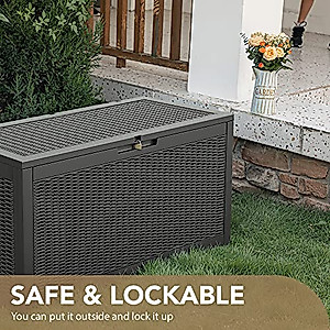 Devoko 100 Gallon Waterproof Large Resin Deck Box Indoor Outdoor Lockable Storage Container for Patio Furniture Cushions, Toys and Garden Tools (100 Gallon, Grey)