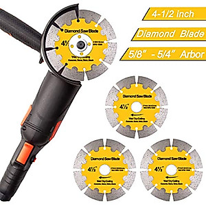 NYTiger 3 Pack 4-1/2 inch Diamond Saw Blades 4.5" Angle Grinder Disc Wet Dry Segmented  Cutting Wheel with 4/5-5/8 inch Arbor for Concrete Stone Brick Block Masonry