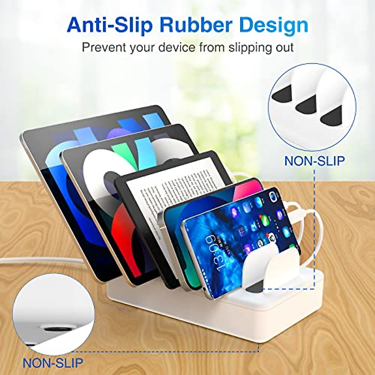 ZXSWONLY Charging Station for Multiple Devices, 50W 6 Ports USB Charging Station Organizer with 6 Cables Compatible with Cellphone, Tablet, Kindle, and Other Electronic (White)