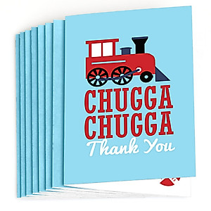 Big Dot of Happiness Railroad Party Crossing - Steam Train Birthday Party or Baby Shower Thank You Cards (8 count)