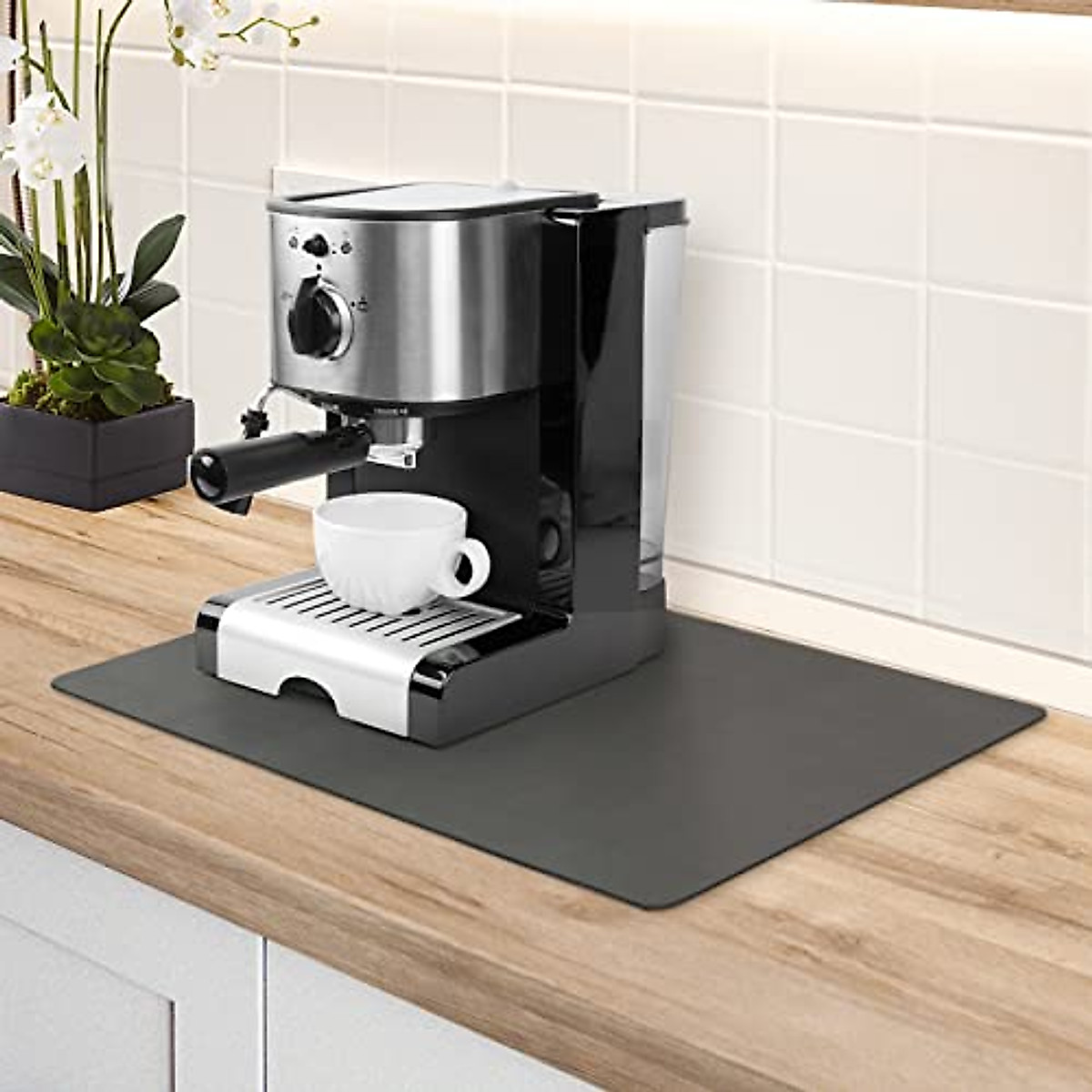 16" X 24" Coffee Mat for Countertops : Super Absorbent Versatile Coffee Bar Accessories for Coffee Makers, Espresso Machines, and Dish Drying, Black