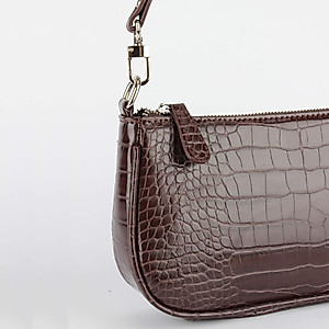 Small Handbag for Women Crocodile Effect Bag Retro Faux Leather Classic Clutch Shoulder Purse (Brown)