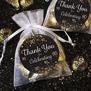 Black and Gold 90th Birthday Thank You Stickers - 1.75 in - 40 Labels