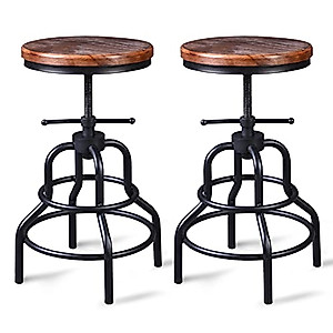 LOKKHAN 3-Piece Crank Handle Bar Table (33.5"-39.4") & 2 Stools (20"-27") Set for Pub Kitchen Dining Living Party Bistro Breakfast, Industrial Adjustable Swivel Pine Top,Most Weld, Space-Saving