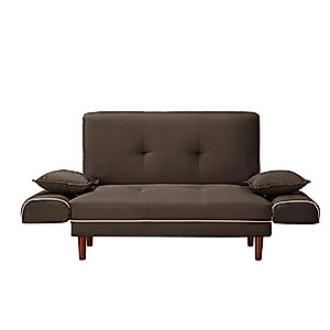 HLOLC Futon Sofa Bed with 2 Pillows, Loveseat Sleeper Sofa Convertible Futon Couch, Recliner Couch with Adjustable Armrest & Wood Legs, 5-Angle Backrest Living Room Sofa for Small Space (Brown)