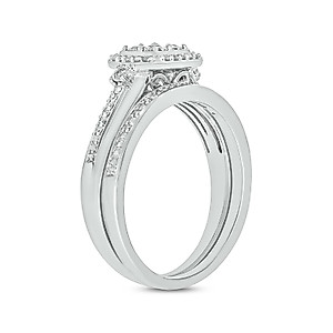 Cali Trove, 1/3cttw Diamond Cluster Square Halo Engagement Ring with Matching Diamond Wedding Band for Women in 925 Sterling Silver, Women's Silver Square Halo Wedding Ring Set with Diamond Accented