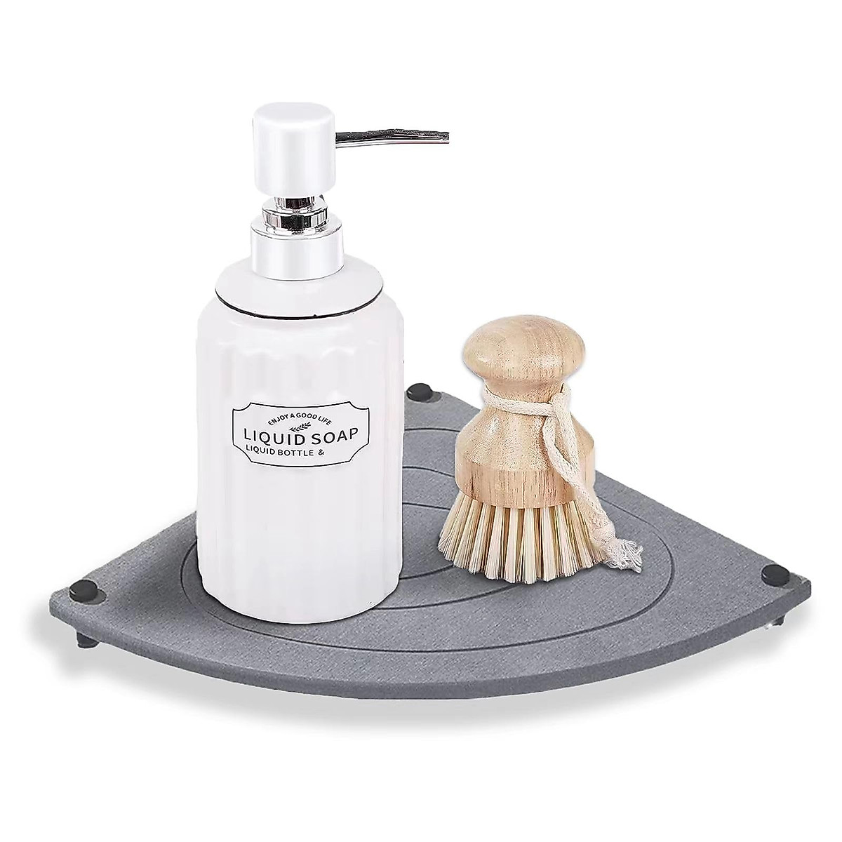 FOWSEEK Stone Drying Tray, Diatomite Instant Dry Sink Organizer for Bathroom Kitchen Counter, Water Absorbing Stone Tray for Sink Sponge Soap Holder Dispenser, Fast Drying Sink Caddy