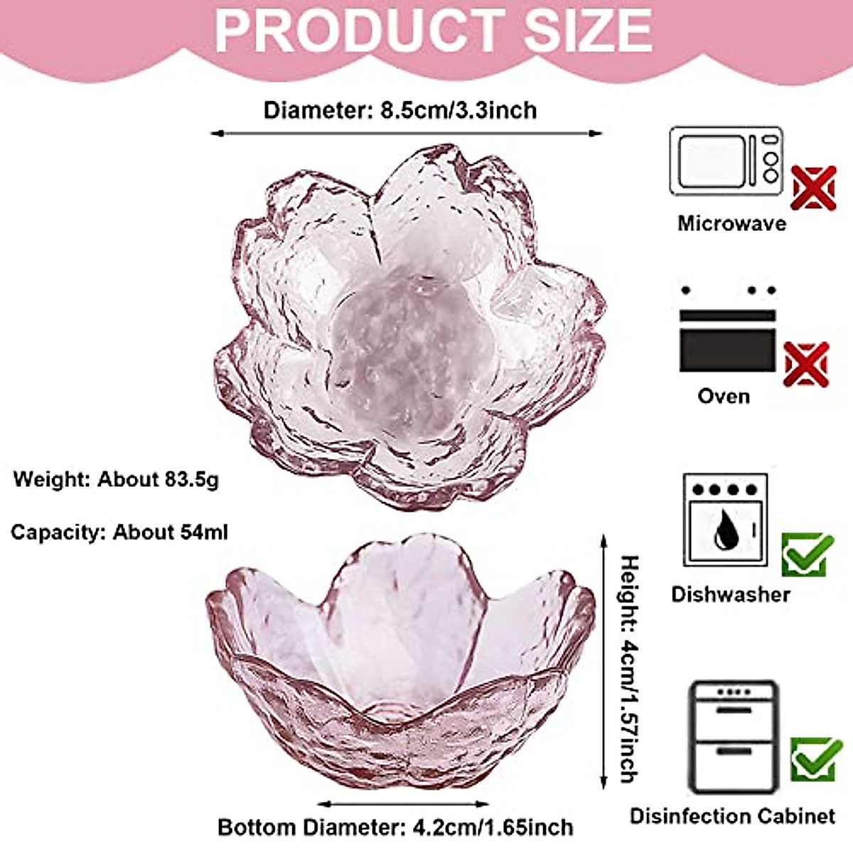 SZHTSWU Pink Cherry Blossom Glass Soy Sauce Dish Petals Shape Mini Cute Crystal Dessert Bowl, Appetizer Plates, Tea Bag Holder, Small Dip Bowls for Snack Sauce, Jam, Sushi, Side Dish (Gold Side)