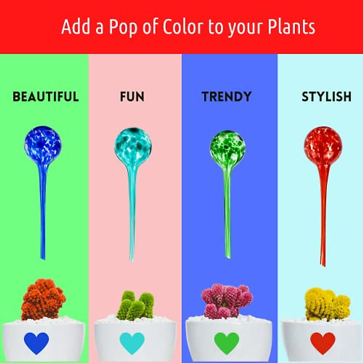 LGL Plant Watering Globes - 2 Pieces. Decorative Self Watering Planter Inserts Made From Hand-Blown Durable Glass. Keep your Outdoors and Indoor Plants Healthy. Ideal Plant Lover Gift (2pk Small)