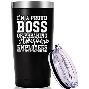 AMZUShome I Am A Proud Boss Travel Mug Tumbler.Funny Boss Day,Office Gifts.Moving Appreciation Retirement Birthday Christmas Gifts For Men Women Boss Boss Lady From Employees(20oz Black)