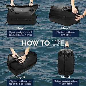 Haimont Large Waterproof Duffel Backpack Roll-Top Heavy Duty Dry Duffle Bag for Boating, Travel, Motorcycle, Kayaking, Camping, 60L, Black