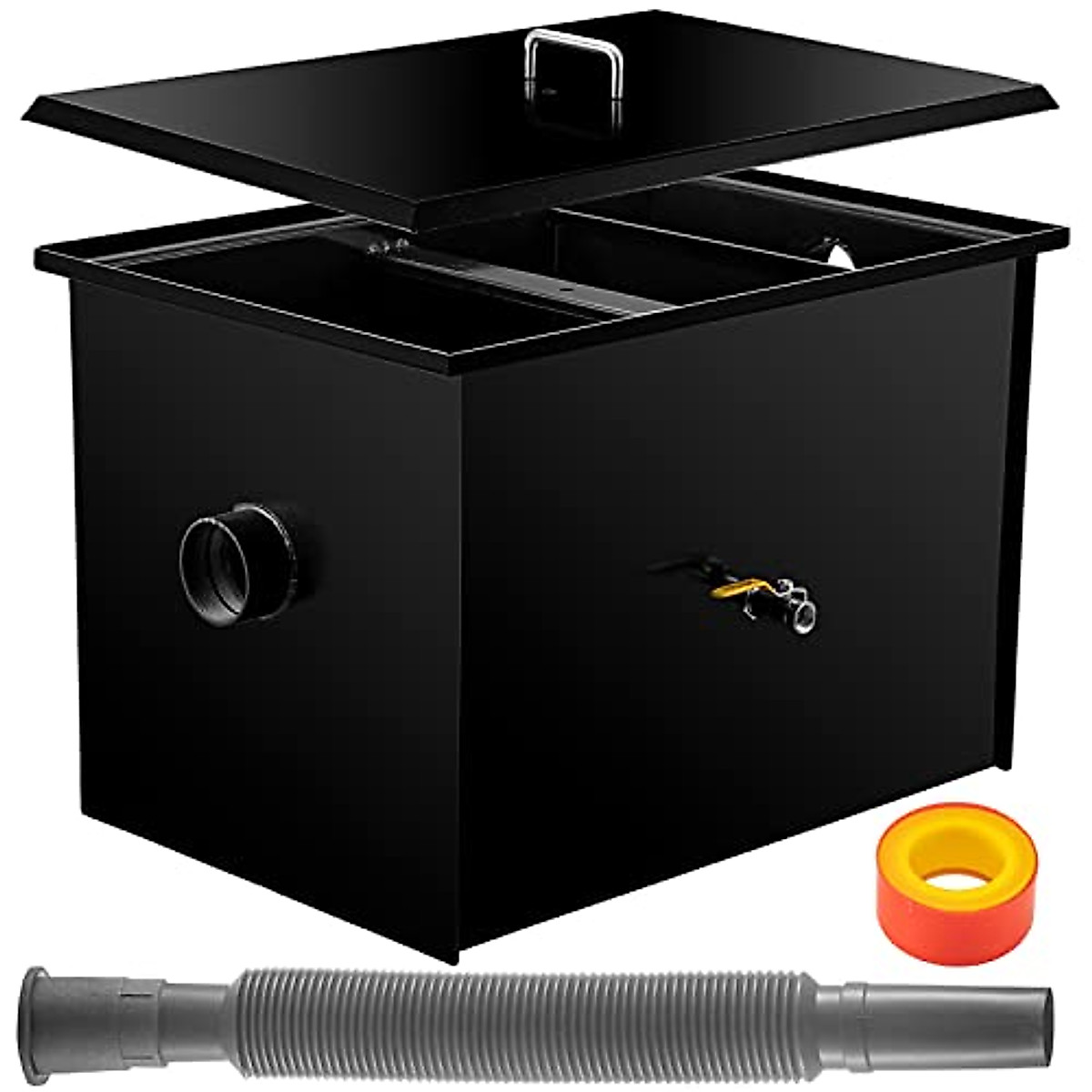 VEVOR Commercial Grease Interceptor 8 LB, Carbon Steel Grease Trap 4 GPM, Grease Interceptor Trap with Side Water Inlet, Under Sink Grease Trap for Restaurant Canteen Factory Home Kitchen