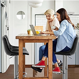 VATROS Bar Stools Set of 2, Adjustable Bar Stools with Back and Footrest, PU Leather Upholstered Swivel Counter Height Bar Stools for Home Kitchen Island-Black