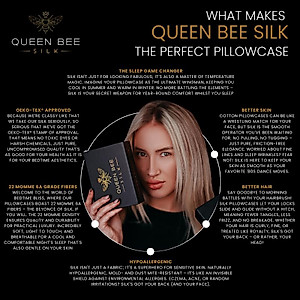 QUEEN BEE SILK - Silk Pillowcase for Hair and Skin - 22 Momme Mulberry Silk - Charmeuse Weave - Envelope Closure - Standard Size - White