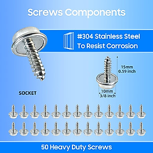 Canvas Snap Kit, Stainless Steel Snaps Marine Grade Snaps for Boat Cover - Snap Kit for Boat Cover 3/8" Socket Metal Snaps Fasteners for Clothing Leather Fabric Canvas150 PCS