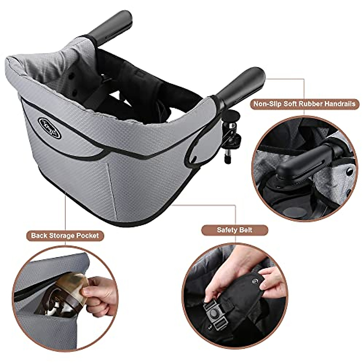 Hook On Chair, Safe and High Load Design, Fold-Flat Storage and Tight Fixing Clip on Table High Chair, Removable Seat Cushion, Attach to Fast Table Chair (Black)