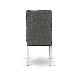 East West Furniture DLDR5-LWH-07 5Pc Round 42" Kitchen Table With Two 9-Inch Drop Leaves And Four Parson Chair White Finish Leg And Linen Fabric-Gray Color, 5