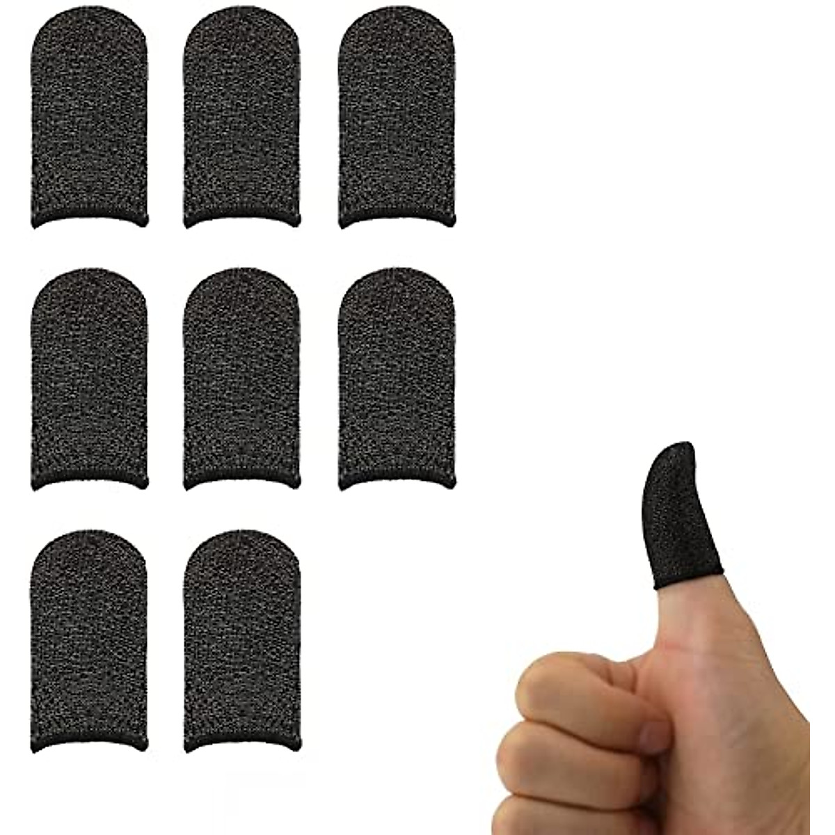 LUTER 8Pcs Finger Sleeve Anti Sweat & Slippery Mobile Gaming Finger Sleeve Silver Fiber High Sensitivity Breathable Finger Gloves for Game Competition